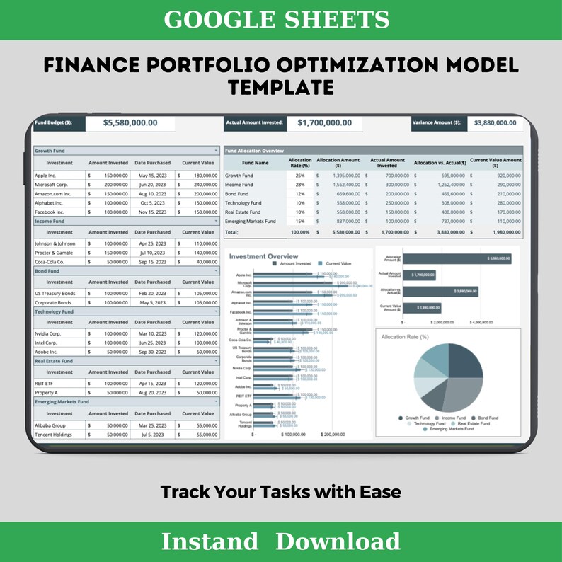 Finance Portfolio Optimization Model Template, Digital Download ...