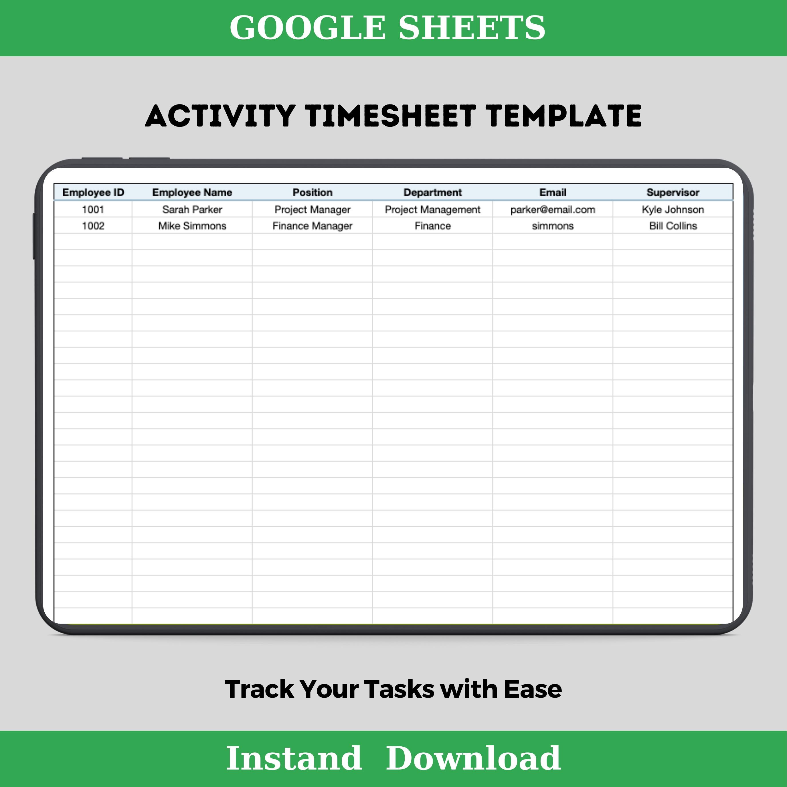 Activity Timesheet Template, Editable Google Sheets for Time Tracking ...