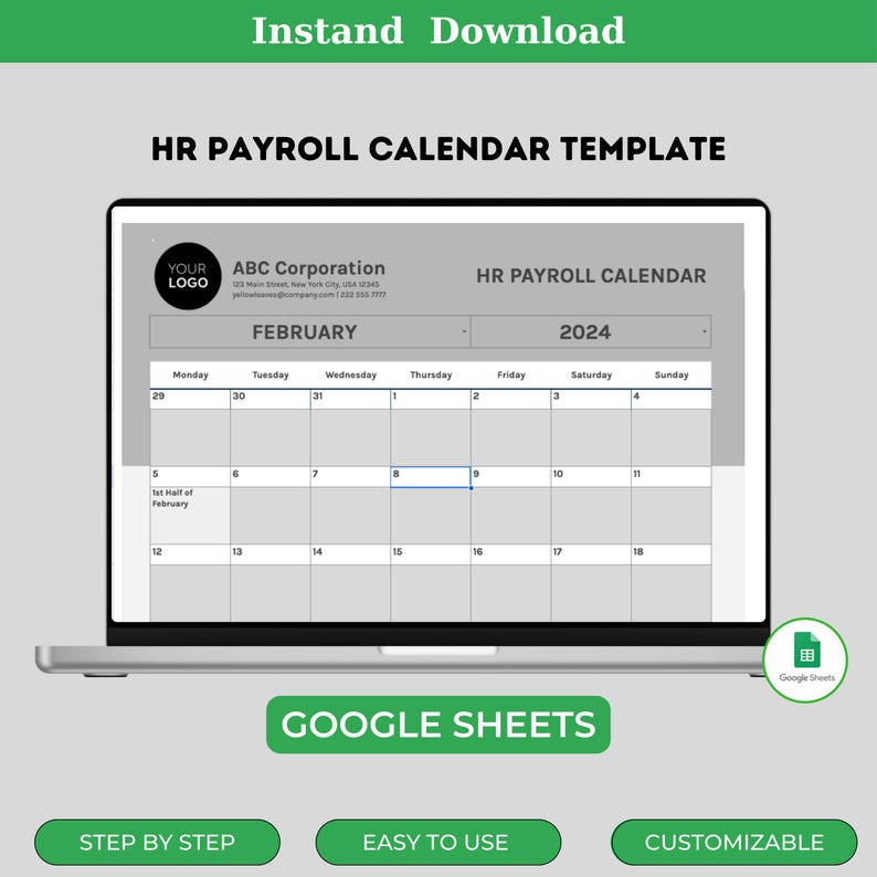 HR Payroll Calendar Template, Digital Download, Editable Google Sheets ...