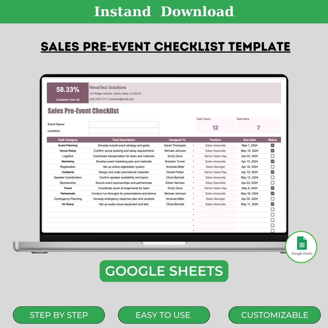 Sales Pre-event Checklist Template, Digital Download, Editable Google ...