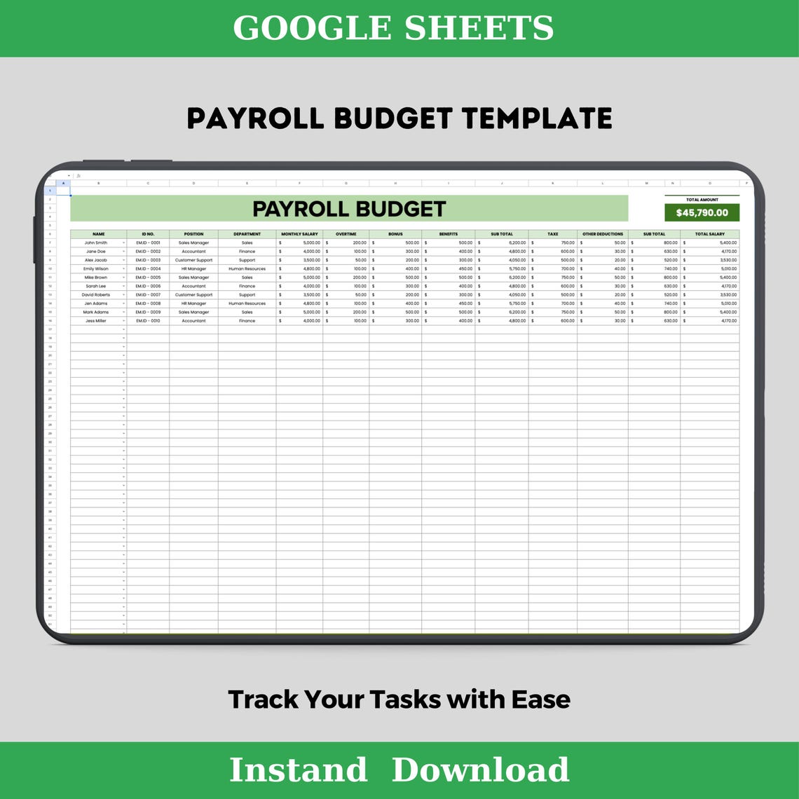 Payroll Budget Template, Digital Download, Editable Google Sheets, Easy ...