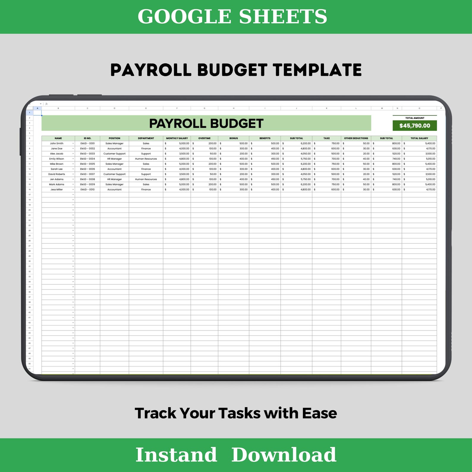 Payroll Budget Template, Digital Download, Editable Google Sheets, Easy ...
