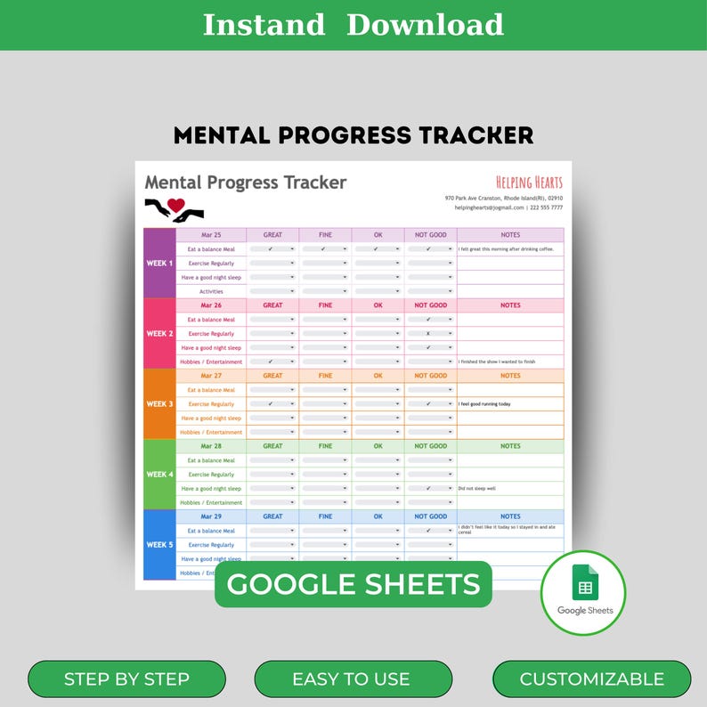 Mental Progress Tracker Template, Mindfulness & Mood Journal, Self ...