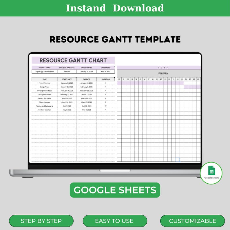 Resource Gantt Template, Editable Google Sheets for Resource Allocation ...