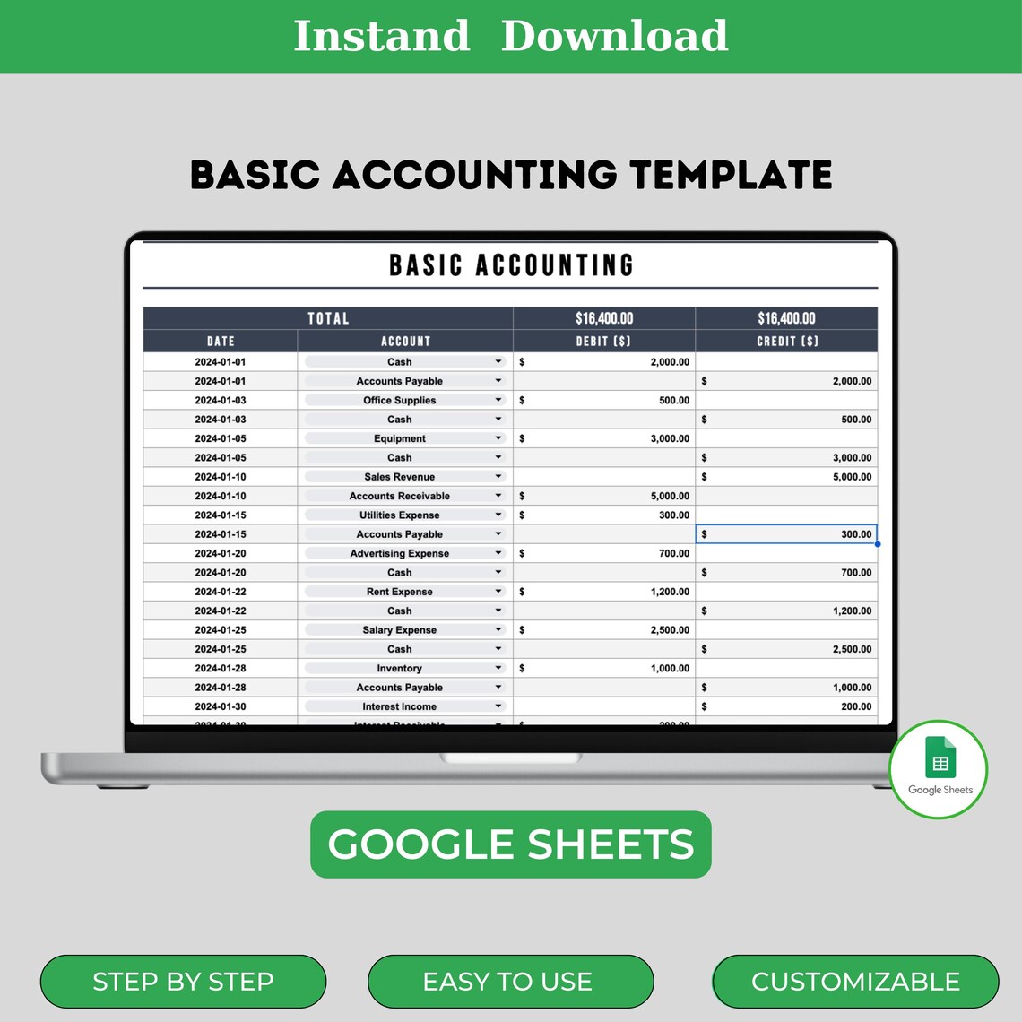 Basic Accounting Template, Editable Google Sheets for Personal and ...