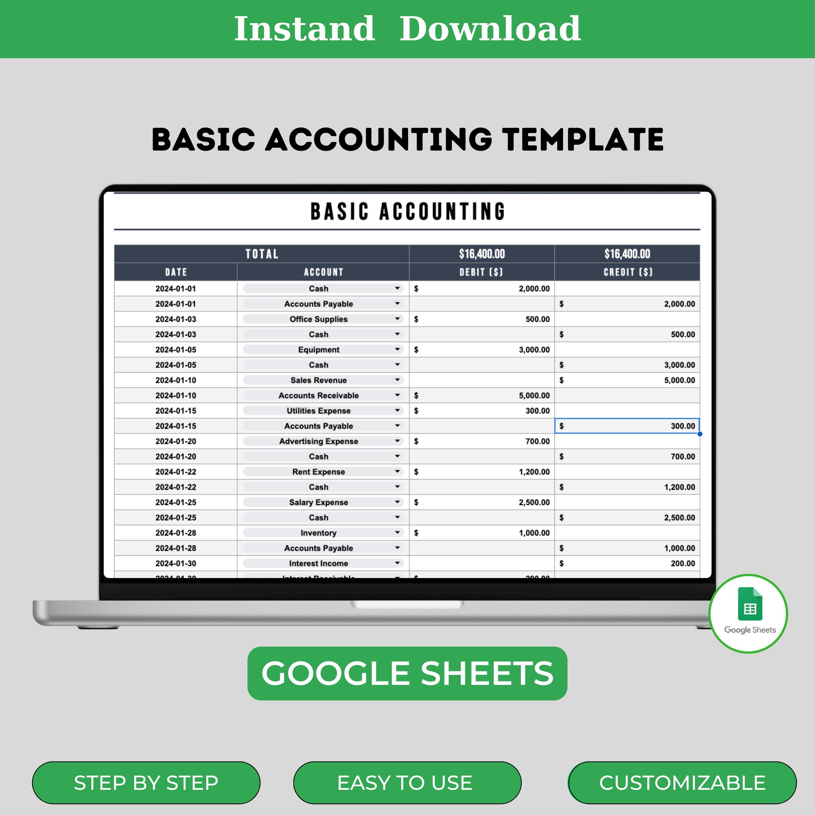 Basic Accounting Template, Editable Google Sheets for Personal and ...