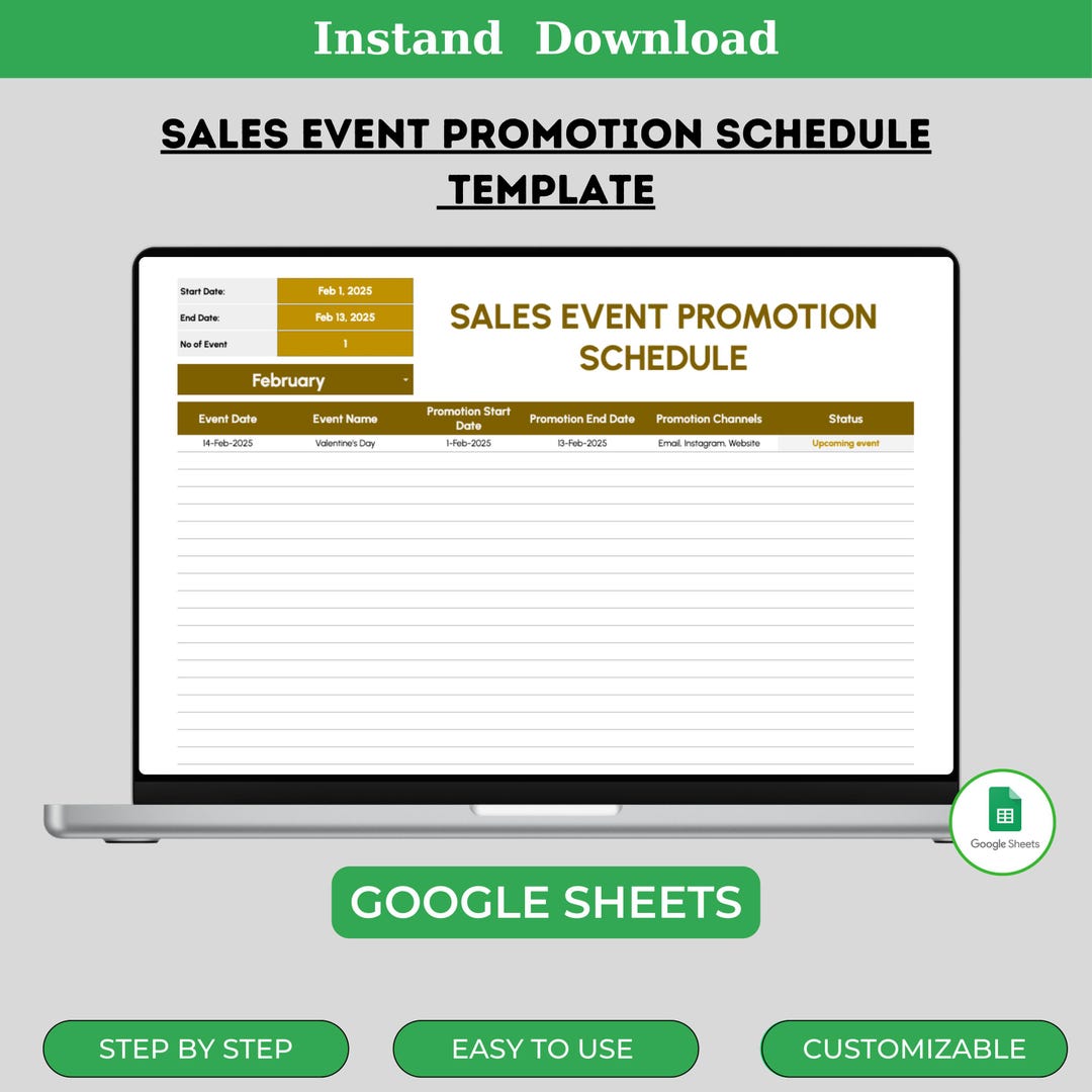 Sales Event Promotion Schedule Template, Digital Download, Editable ...