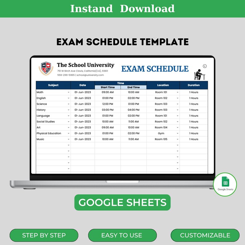 Exam Schedule Template, Editable Google Sheets for Students and ...