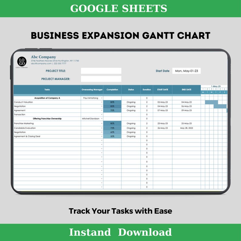 Business Expansion Gantt Chart Template, Editable Google Sheets for ...