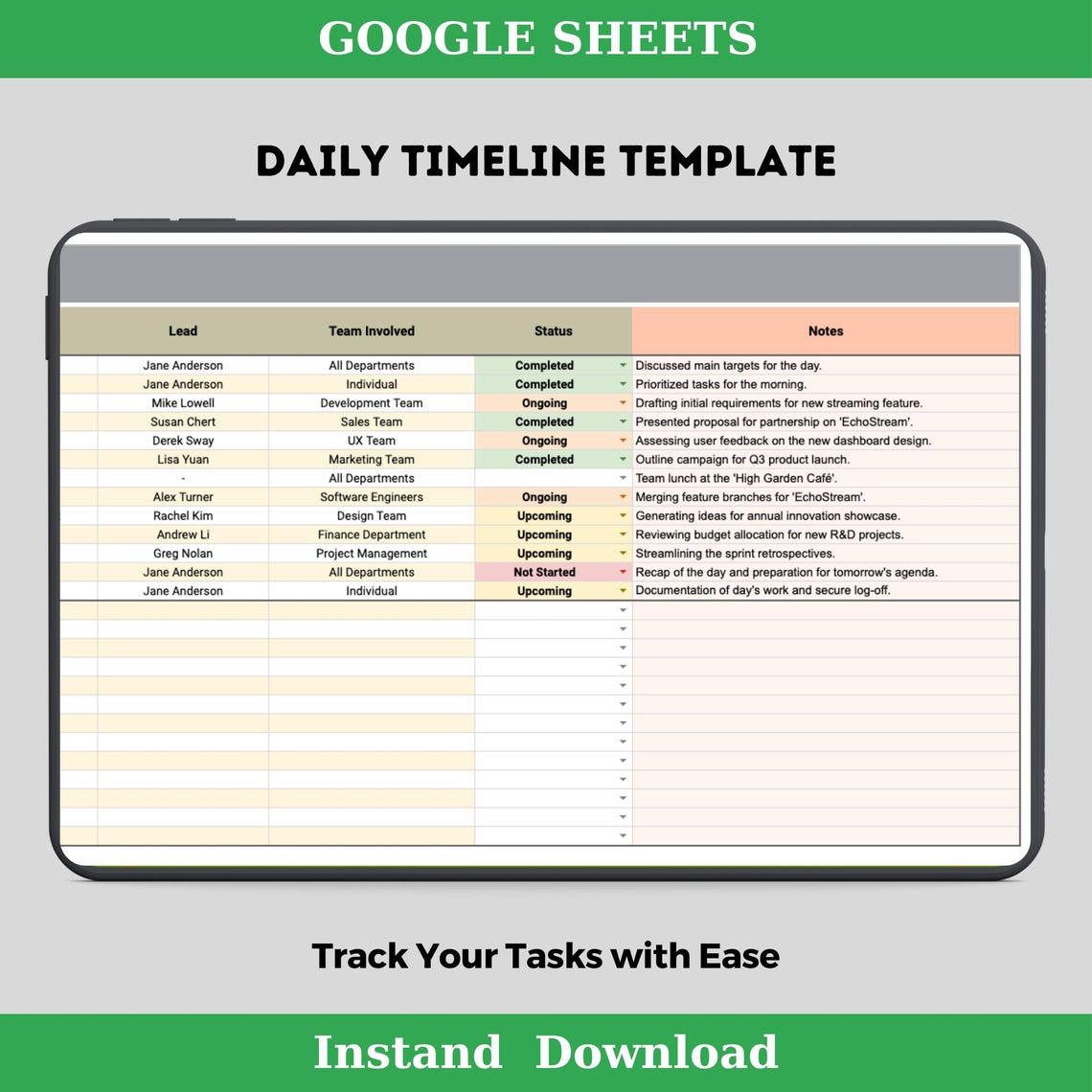 Daily Timeline Template, Editable Google Sheets for Personal and ...