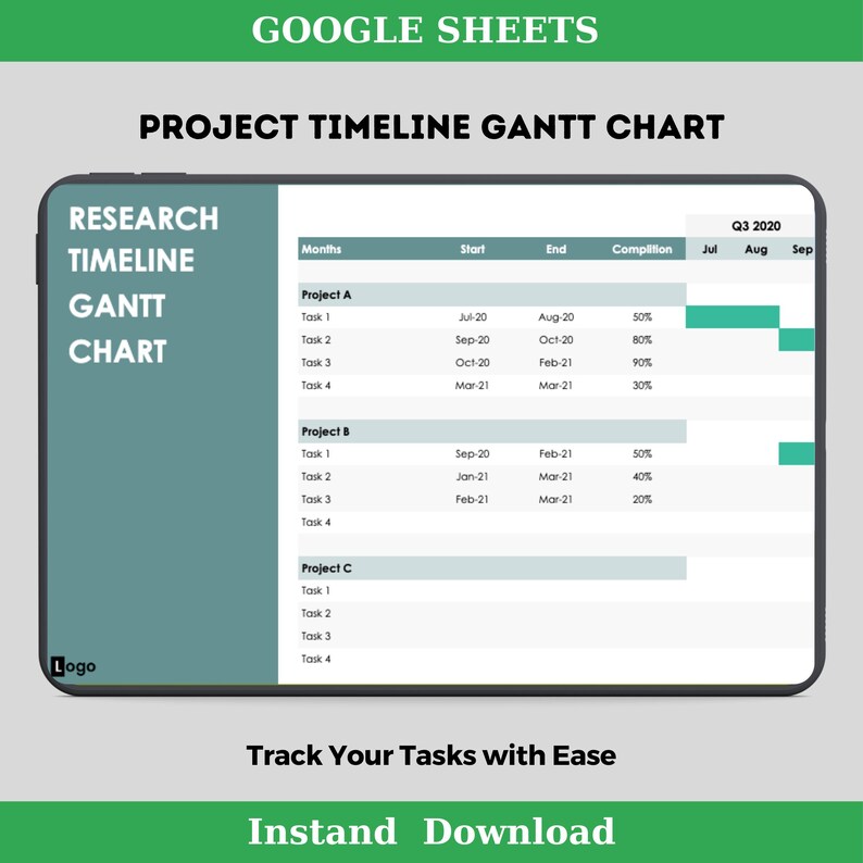 Project Timeline Gantt Chart Template, Editable Google Sheets for Task ...