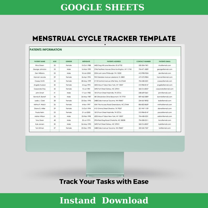 Menstrual Cycle Tracker Template, Period Log Sheet, Ovulation Calendar ...