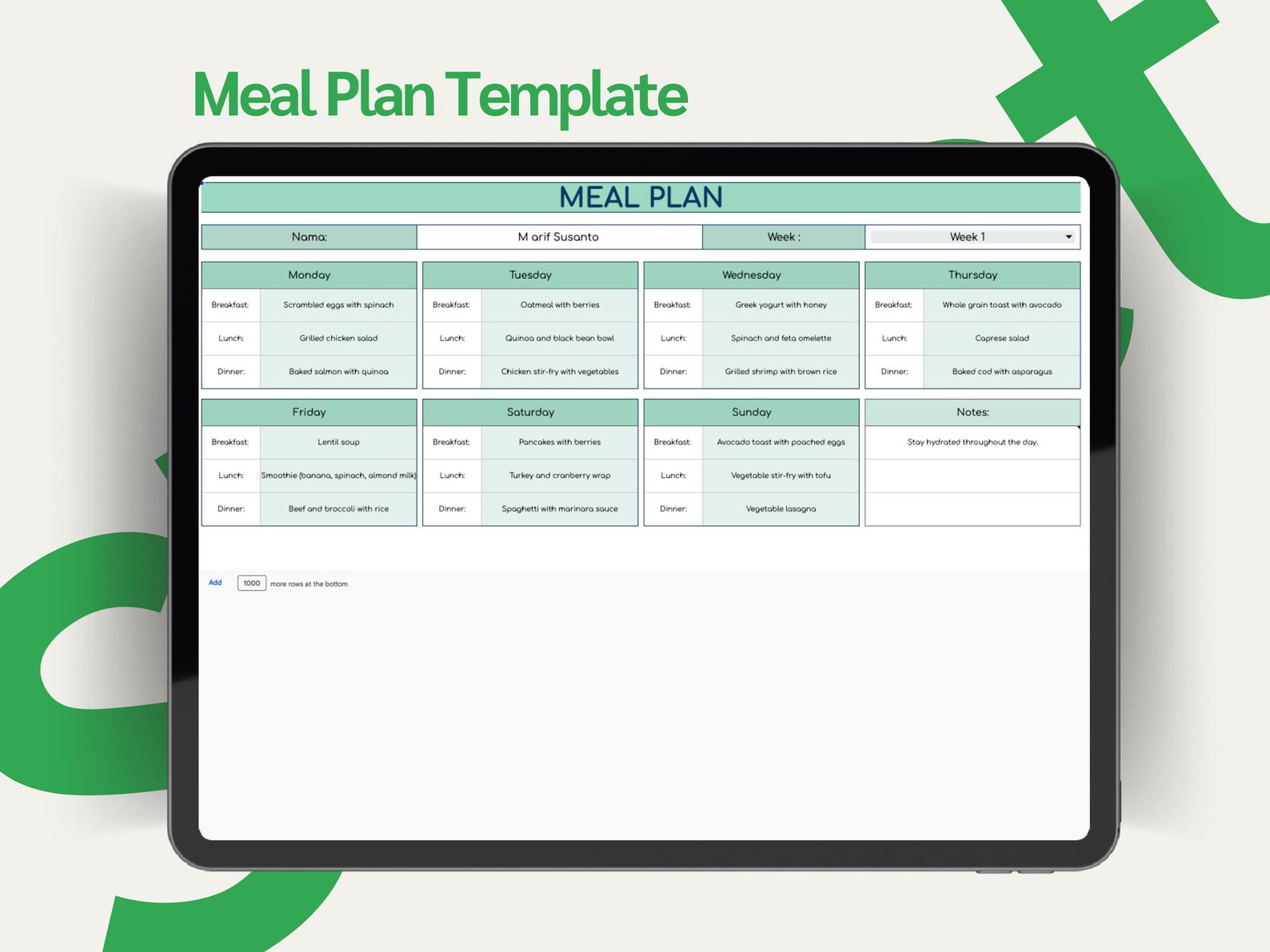 Editable Meal Plan Template, Digital Download for Weekly Meal Planning ...