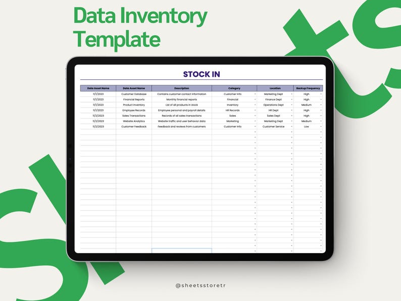 Editable Data Inventory Template, Digital Google Sheets Download for ...