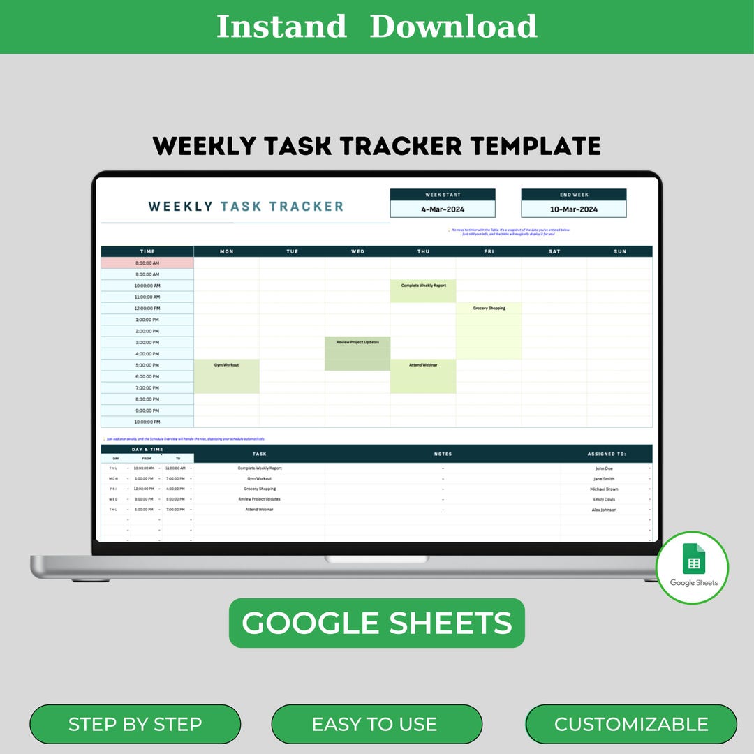 Weekly Task Tracker Template, Task Management Sheet, Digital Weekly ...