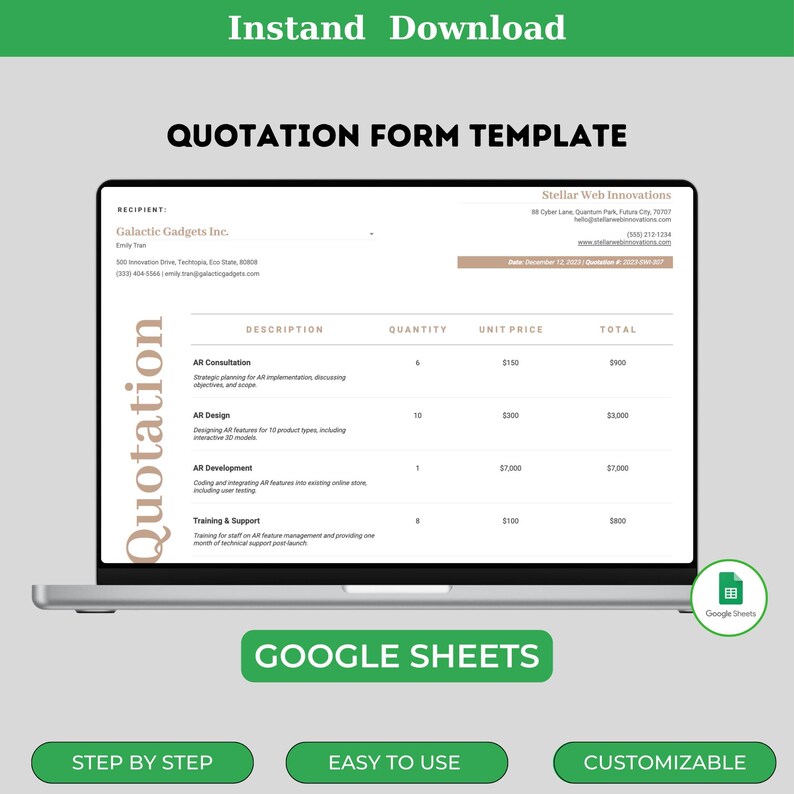 Quotation Form Template, Editable Google Sheets for Pricing and ...