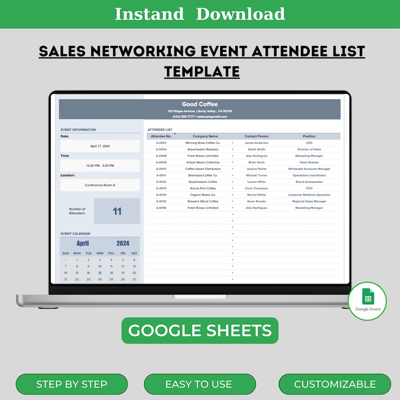 Sales Networking Event Attendee List Template, Digital Download ...