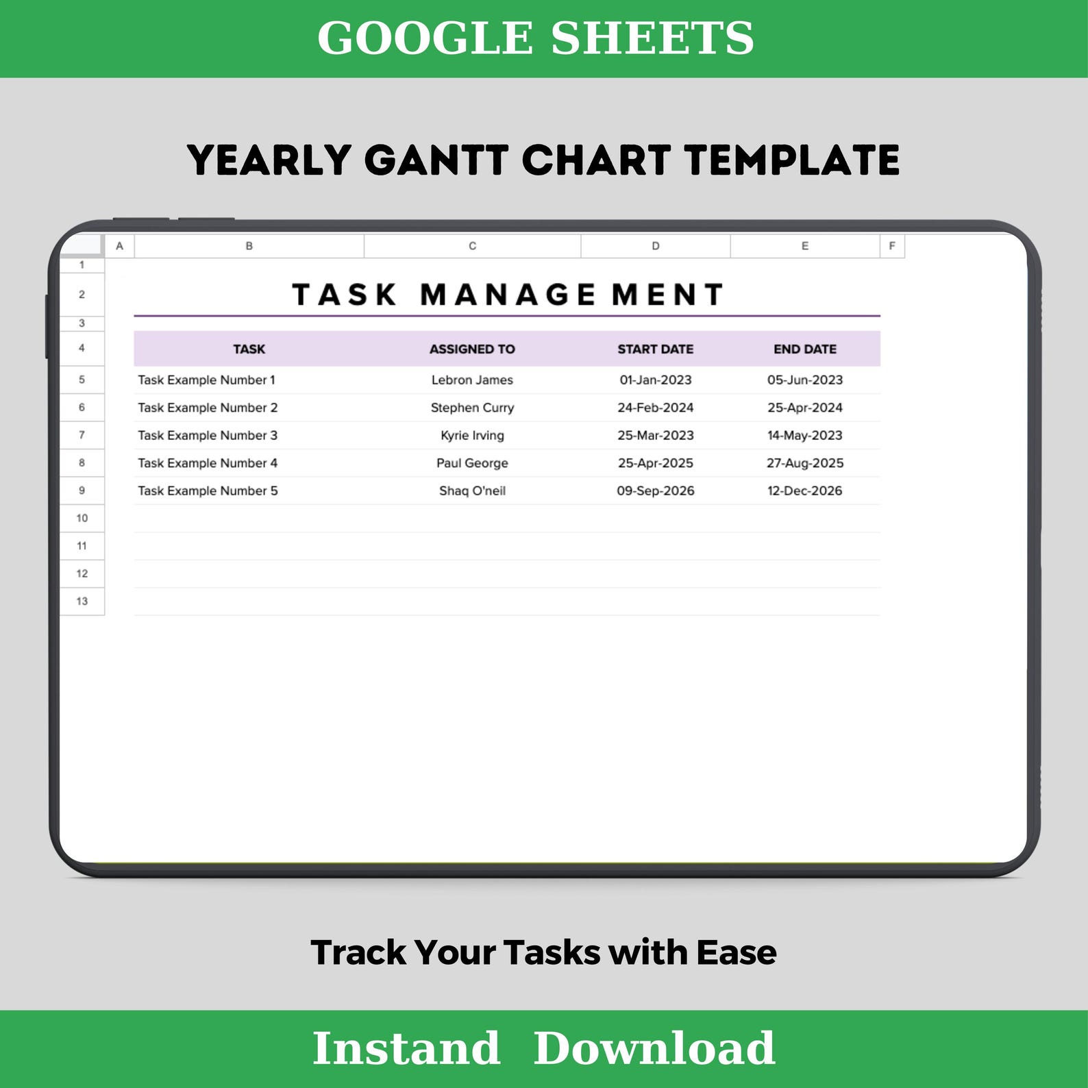Yearly Gantt Chart Template, Digital Download, Editable Google Sheets ...