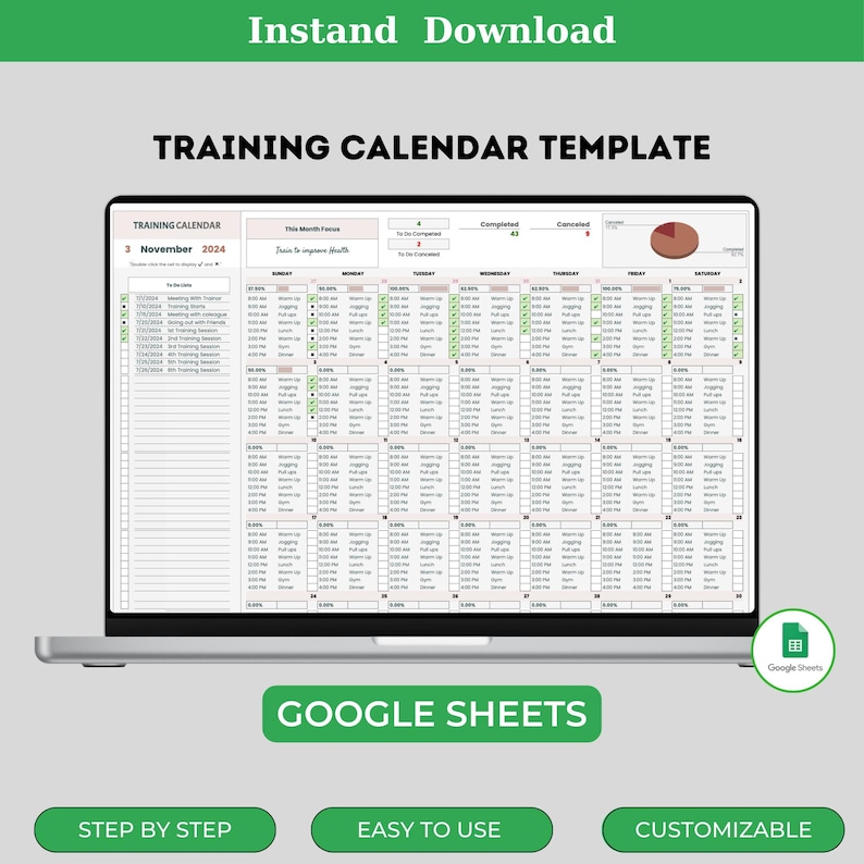 Training Calendar Template, Editable Google Sheets for Organizing ...