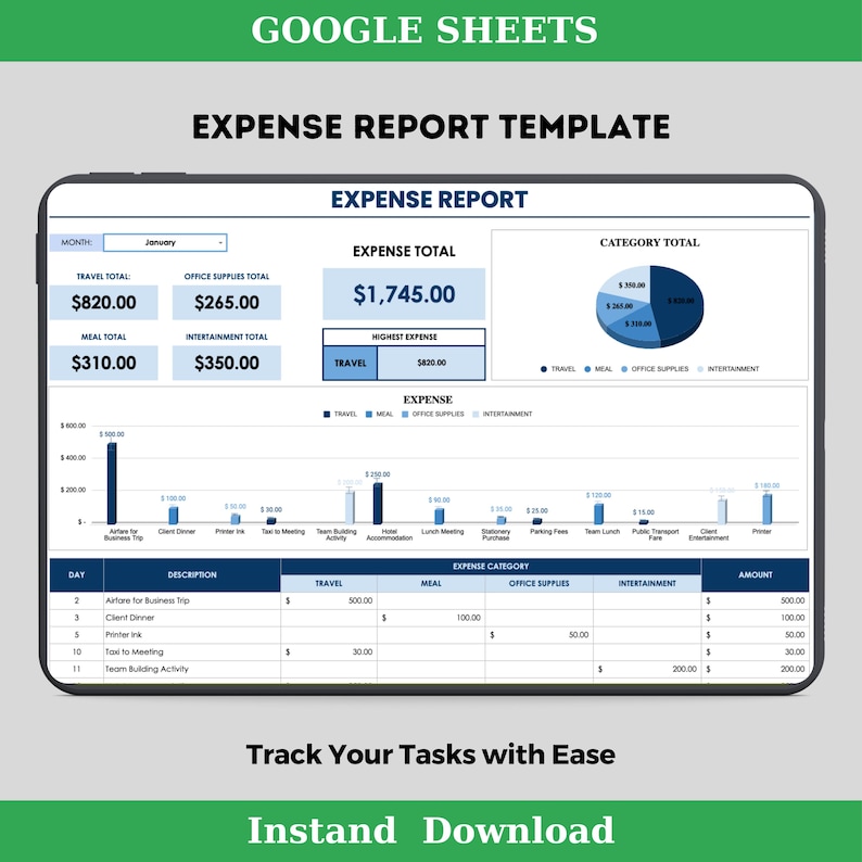 Editable Expense Report Template, Digital Download for Small Business ...