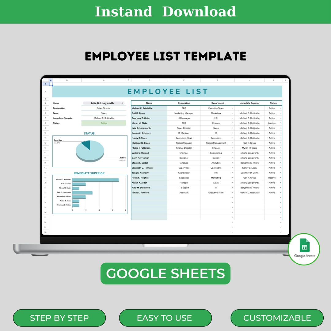 Employee List Template, Digital Download, Editable Google Sheets, Easy ...