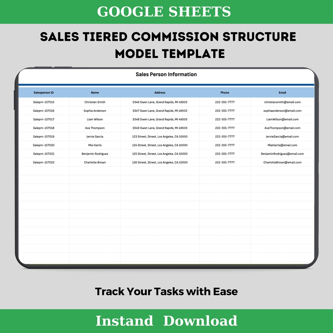Sales Tiered Commission Structure Model Template, Editable Google ...