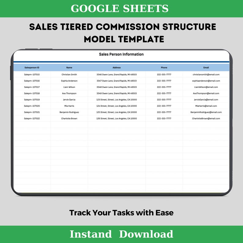 Sales Tiered Commission Structure Model Template, Editable Google ...