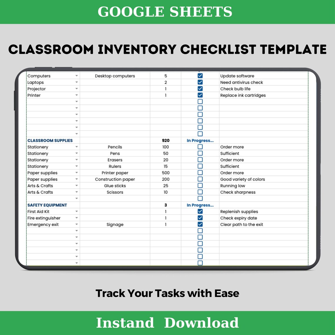 Classroom Inventory Checklist Template, Editable Google Sheets for ...