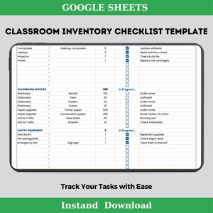 Classroom Inventory Checklist Template, Editable Google Sheets for ...