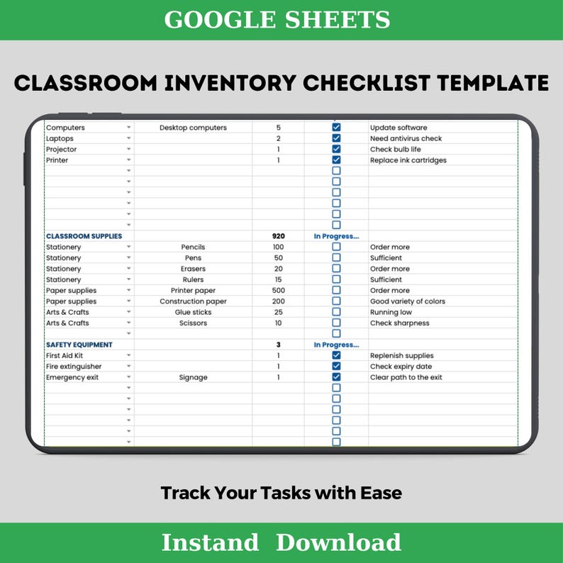 Classroom Inventory Checklist Template, Editable Google Sheets for ...