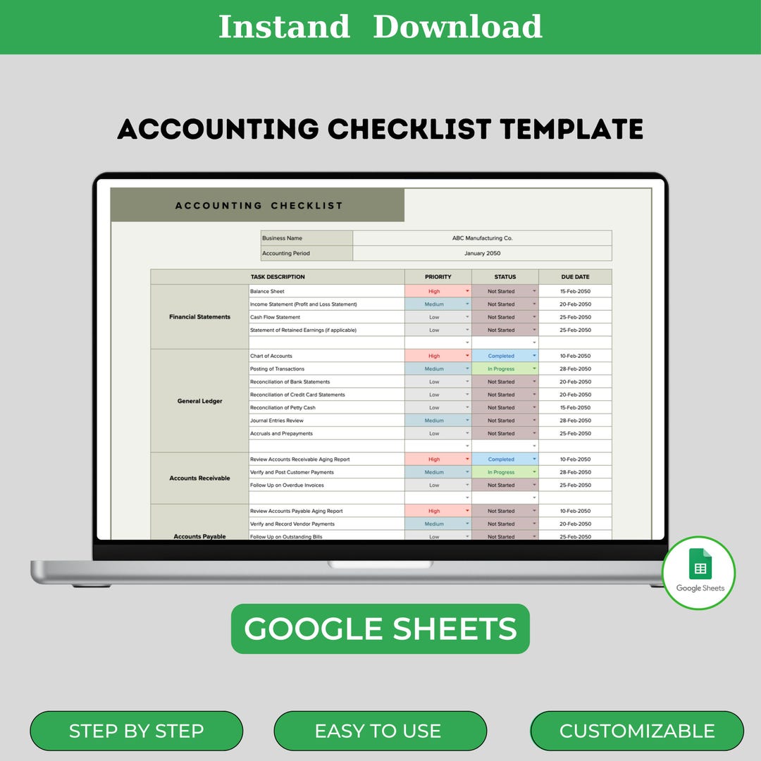 Accounting Checklist Template, Digital Download, Editable Google Sheets ...