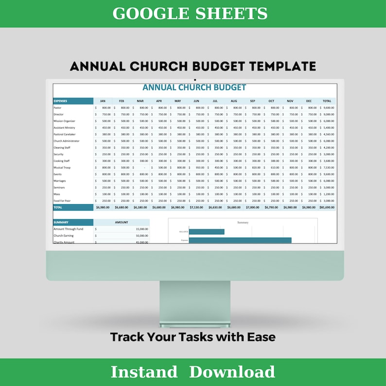 Annual Church Budget Template, Church Finance Planner, Expense ...