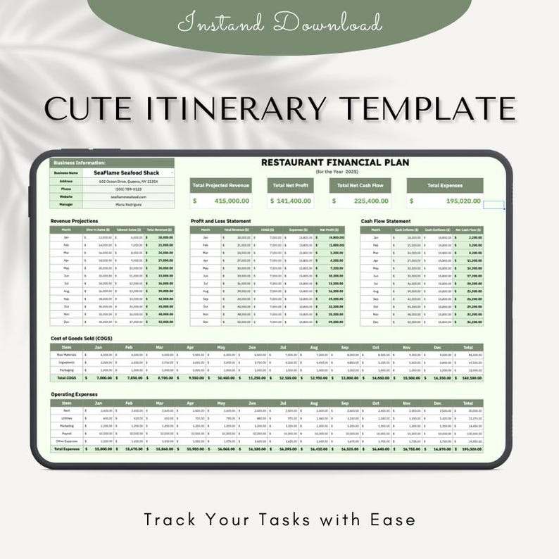 Restaurant Financial Plan Template, Digital Download, Editable Google ...