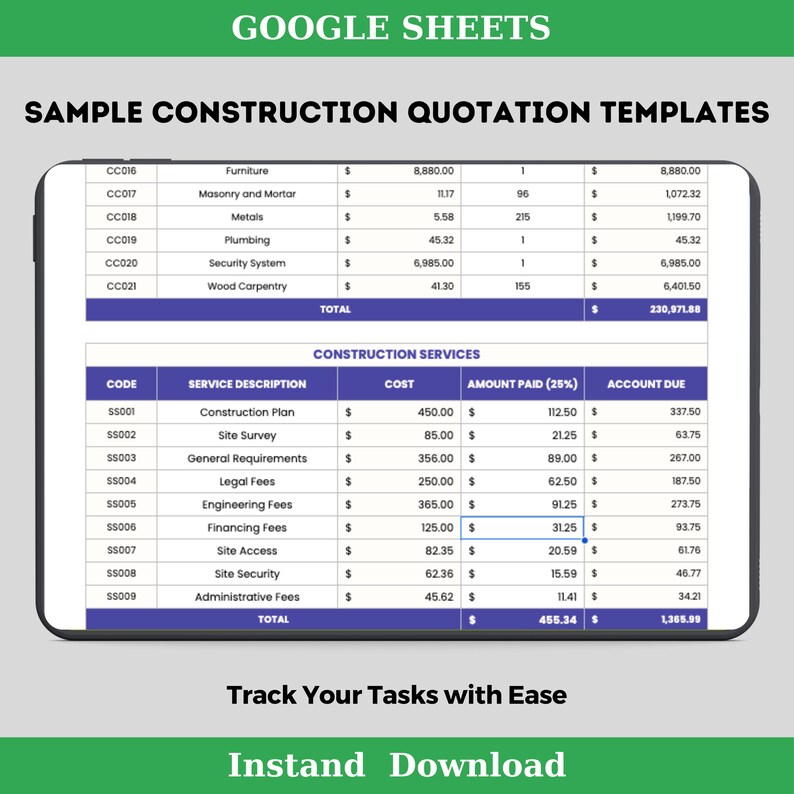 Sample Construction Quotation Template, Digital Download, Editable ...