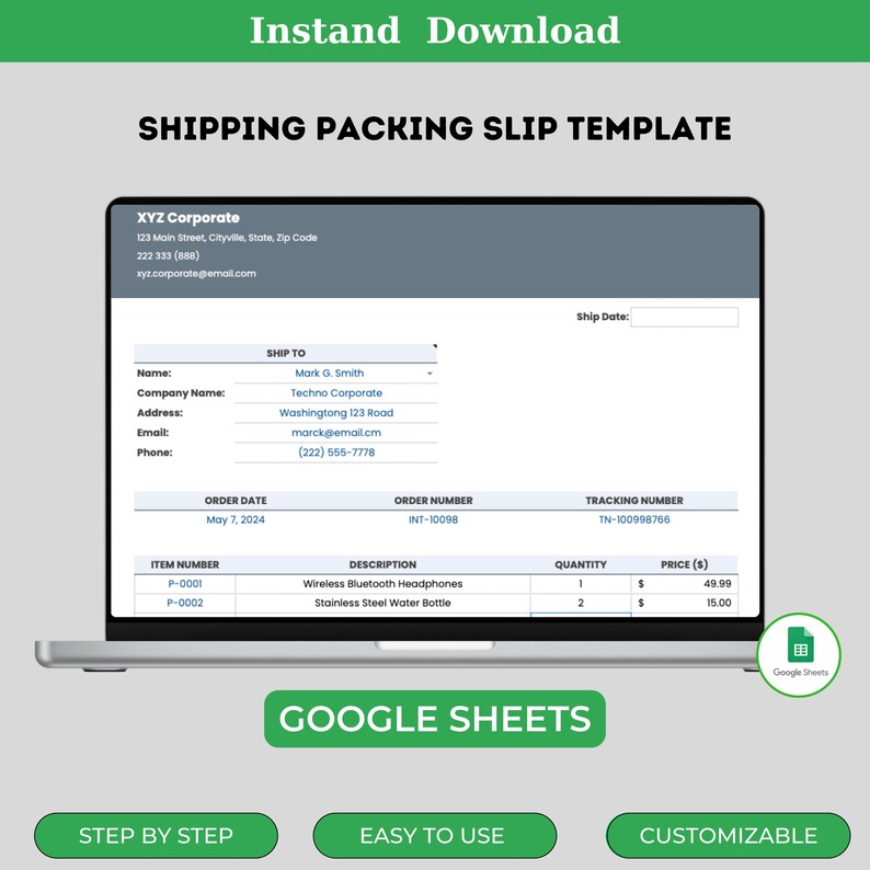 Shipping Packing Slip Template, Google Sheets, Editable, Digital ...