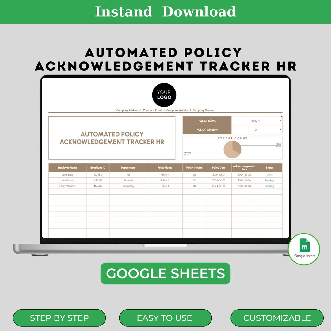 Automated Policy Acknowledgement Tracker, HR, Google Sheets, Digital ...