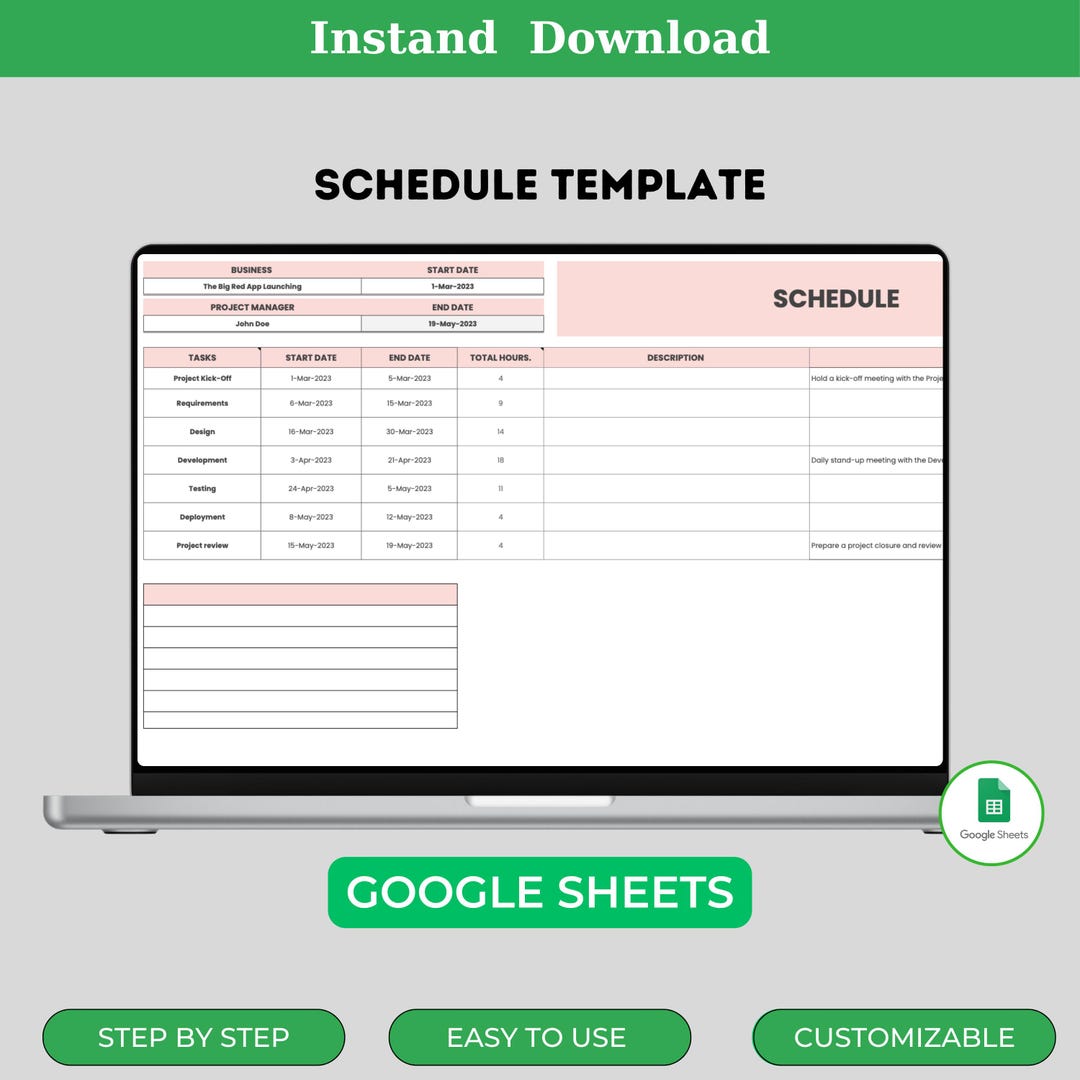 Schedule Template, Editable Google Sheets for Daily and Weekly Planning ...