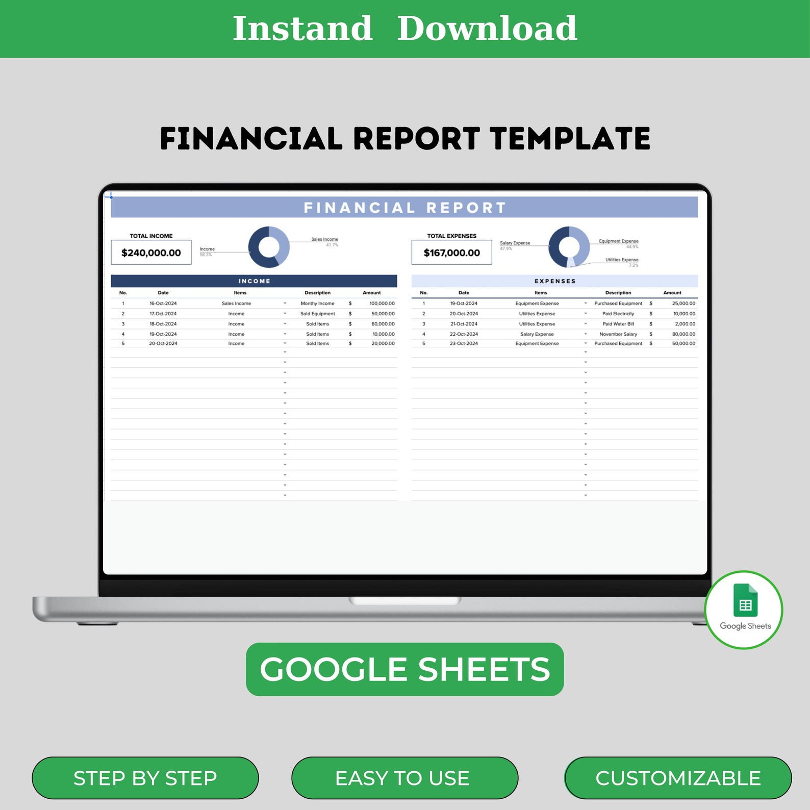 Financial Report Template, Income & Expense Tracker, Google Sheets ...