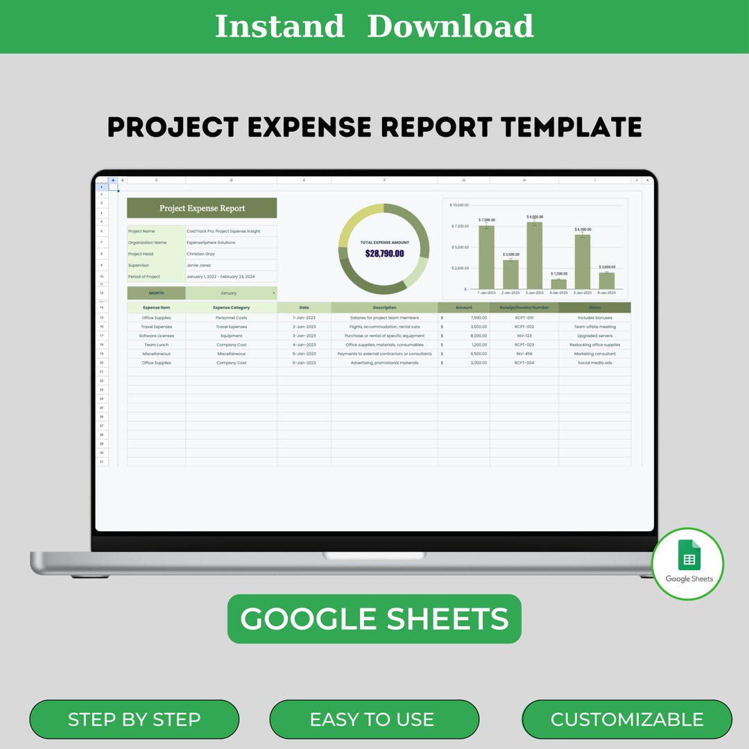 Project Expense Report Template, Digital Download, Editable Google ...