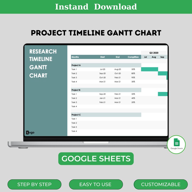 Project Timeline Gantt Chart Template, Editable Google Sheets for Task ...