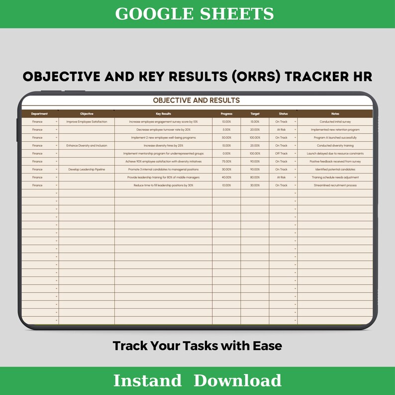 Objective & Key Results (okrs) Tracker, HR Performance Log, Employee ...
