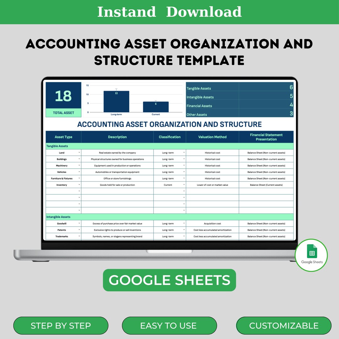Accounting Asset Organization Template, Editable Google Sheets, Digital ...