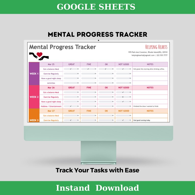 Mental Progress Tracker Template, Mindfulness & Mood Journal, Self ...