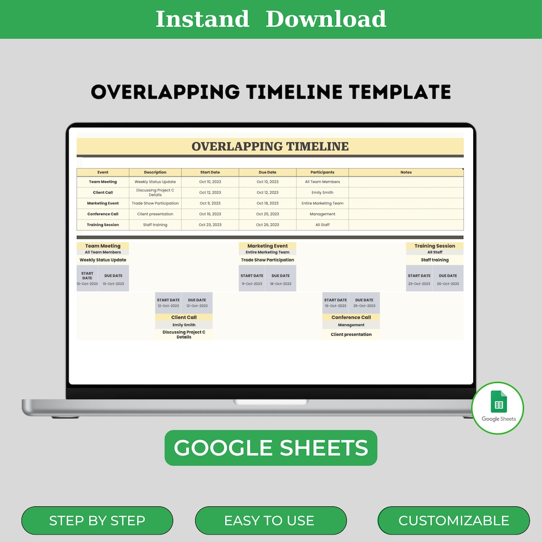Overlapping Timeline Template, Digital Download, Editable Google Sheets ...
