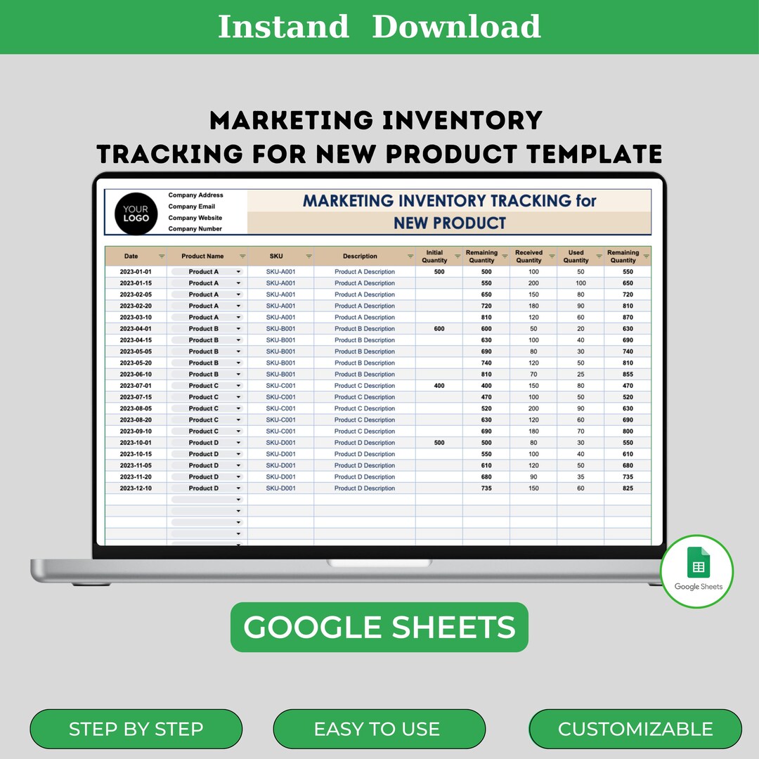 Marketing Inventory Tracking Template, New Product Tracker, Digital ...