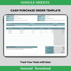 Cash Purchase Order Template, Editable Google Sheets for Order and ...