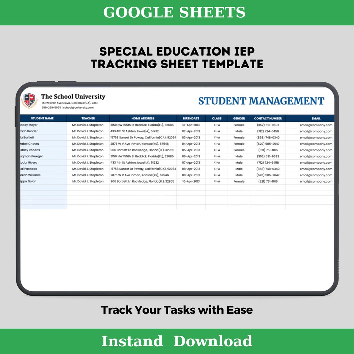 Special Education IEP Tracking Sheet, Student Progress Log, SPED Goal ...