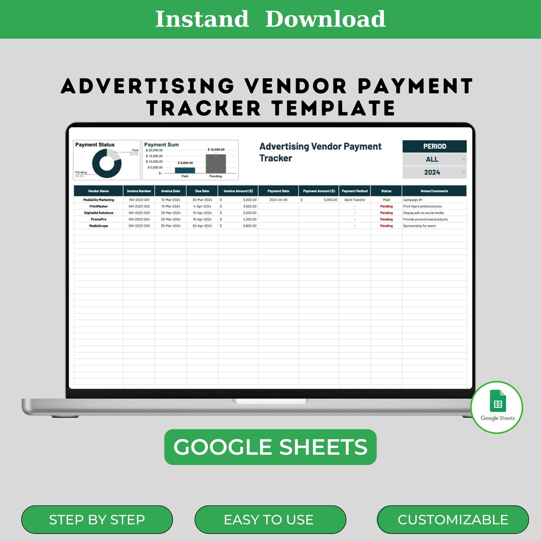 Advertising Vendor Payment Tracker Template, Google Sheets, Digital ...