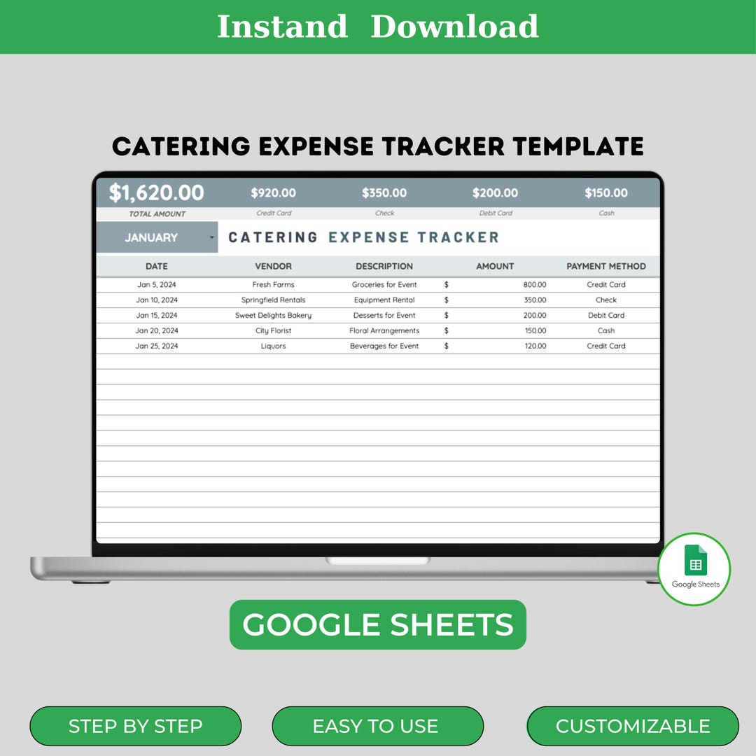 Catering Expense Tracker Template, Event Budget Log, Food Cost Planner ...