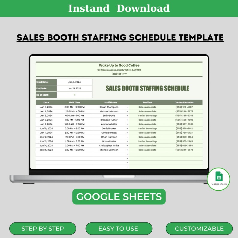 Sales Booth Staffing Schedule Template, Digital Download, Editable ...